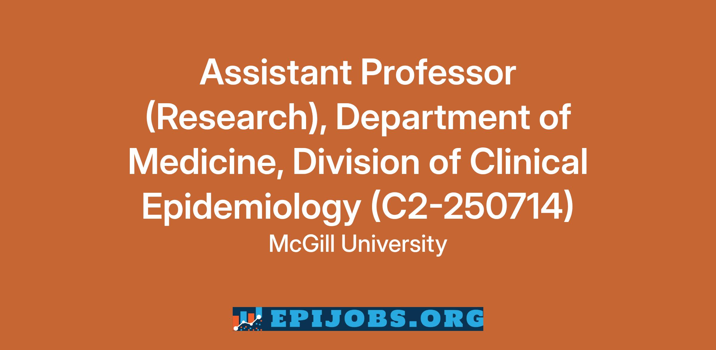 Assistant Professor (Research), Department of Medicine, | EpiJobs